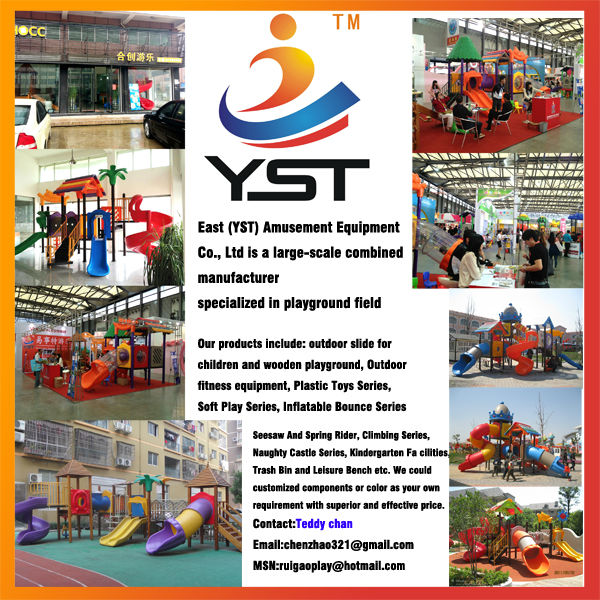 Funny Outdoor Wooden Play Structures , Wooden Climbing Frame With Slide